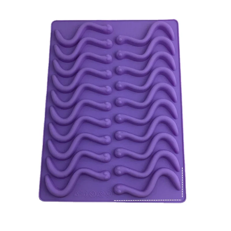 20 Holes DIY Silicone Gummy Snake Worms Chocolate Mold Sugar Candy Jel ...