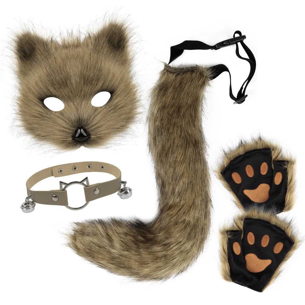 Faux Fur Fox Tail Cosplay Set | Mask, Paw Gloves & Collar Costume – WigMFG
