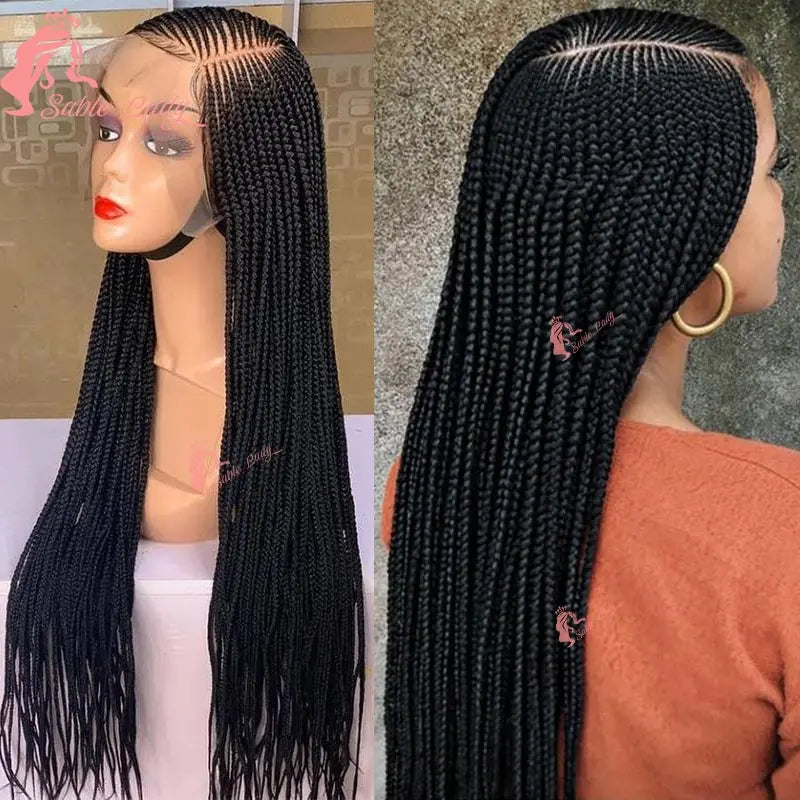 Faux Locs Crochet Cornrow Braided Wig Synthetic Full Lace Knotless Box ...