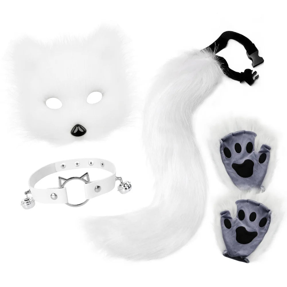 Faux Fur Fox Tail Cosplay Set | Mask, Paw Gloves & Collar Costume – WigMFG